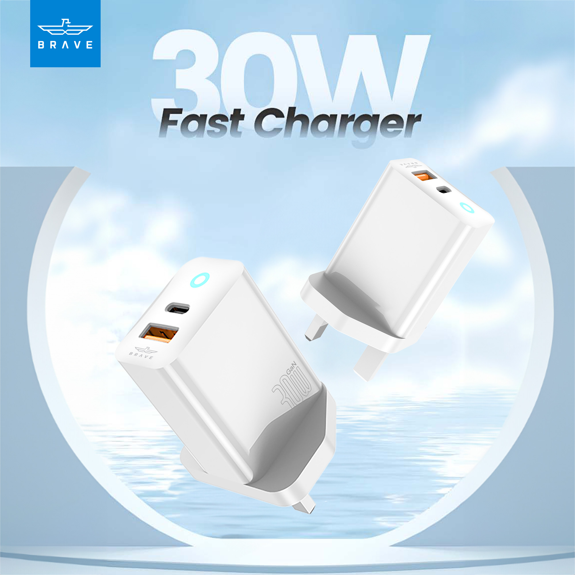 BRAVE BTC-29 30W PD GaN Wall Charger with USB-C & USB-A Ports + 60W USB ...