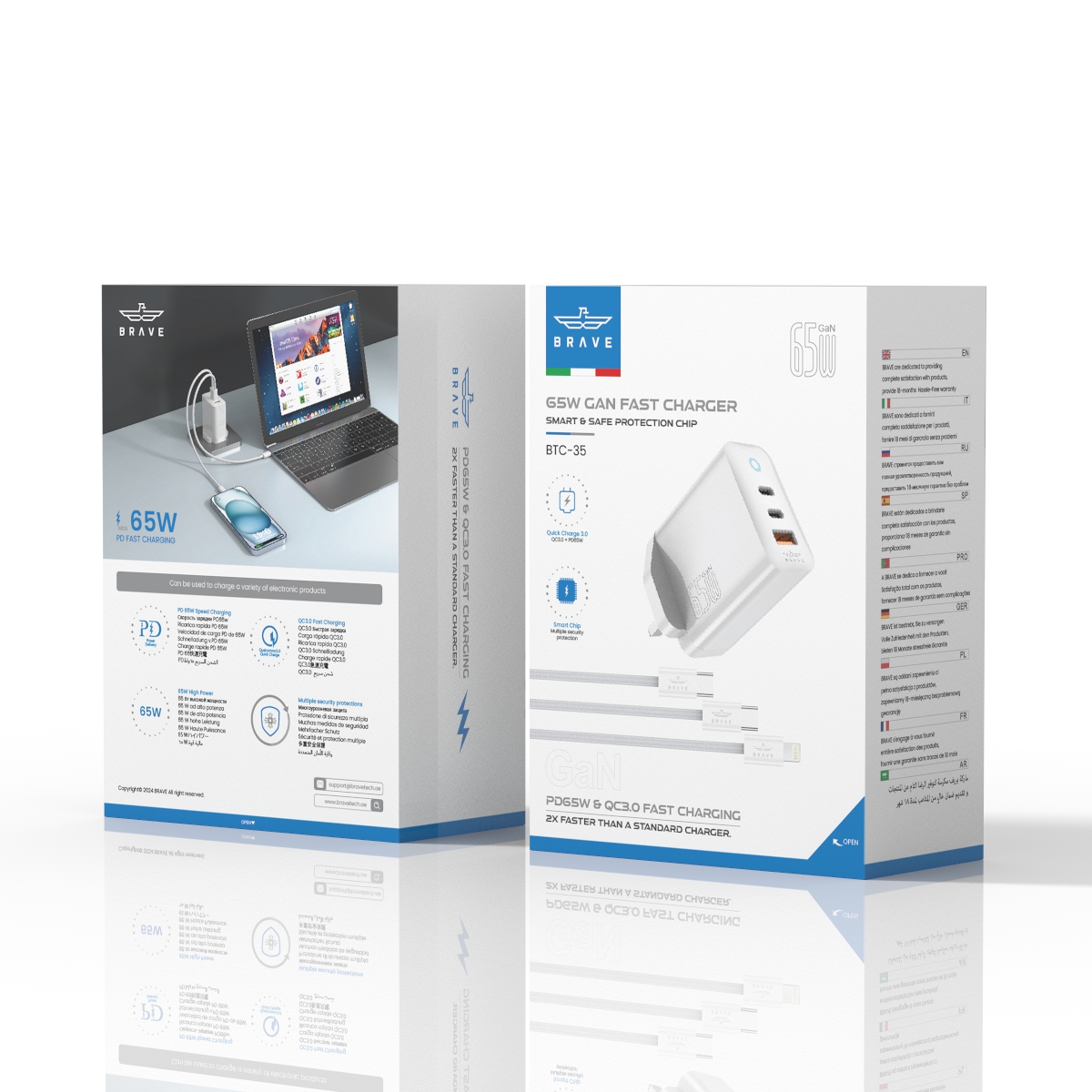 BRAVE BTC-35 65W GaN USB-C Fast Charger with Power Delivery & Quick ...